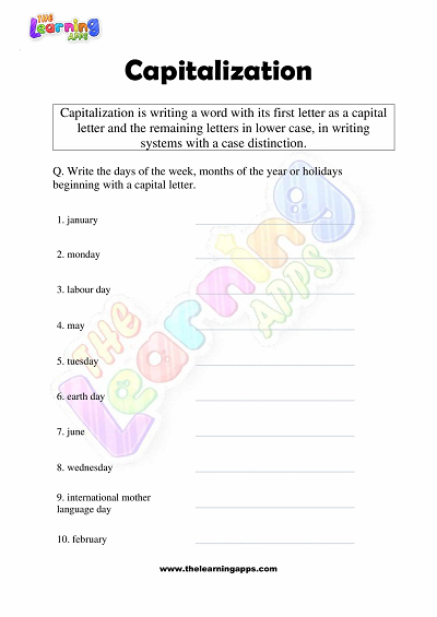Free Capitalization Worksheet for Grade 1 - The Learning Apps